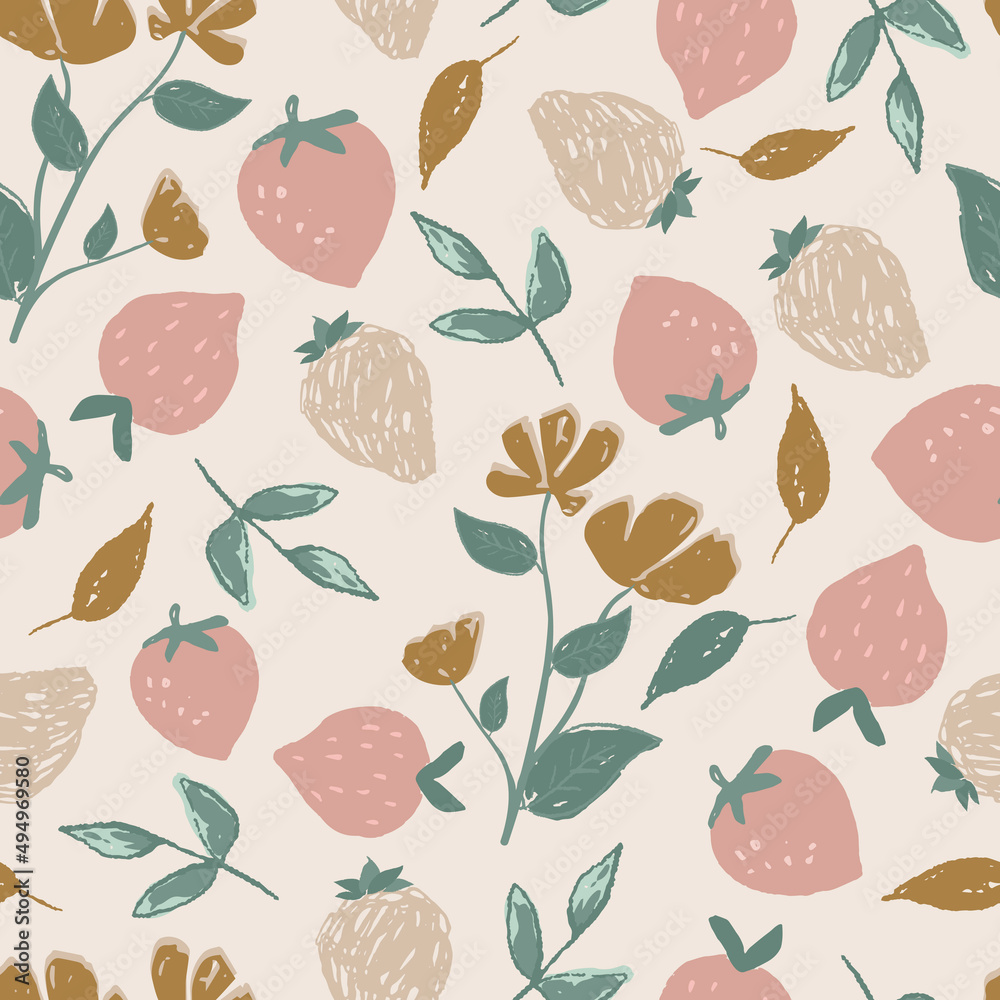 Strawberry floral seamless pattern, digital repeating background for ...