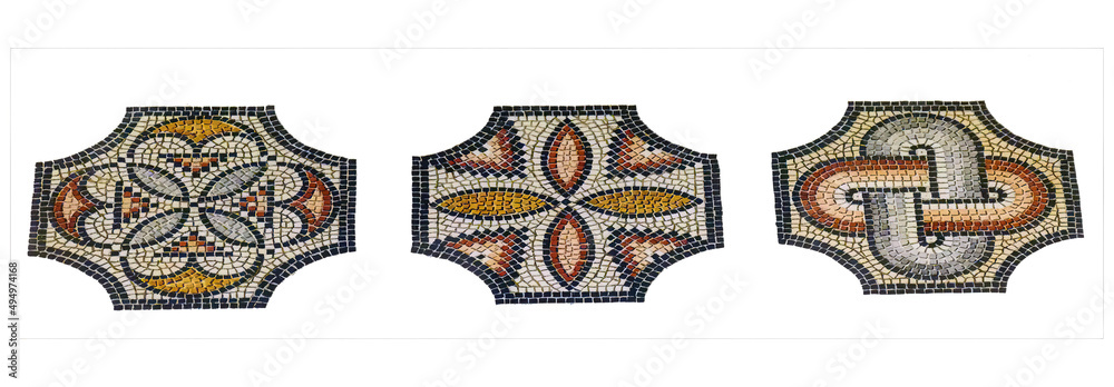 Vintage Roman mosaic design from the 5th century in Kos, Greece Stock ...