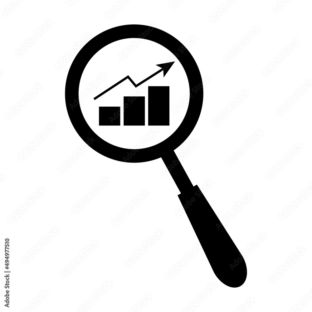 Magnifier with chart icon. Vector illustration of magnifying glass ...