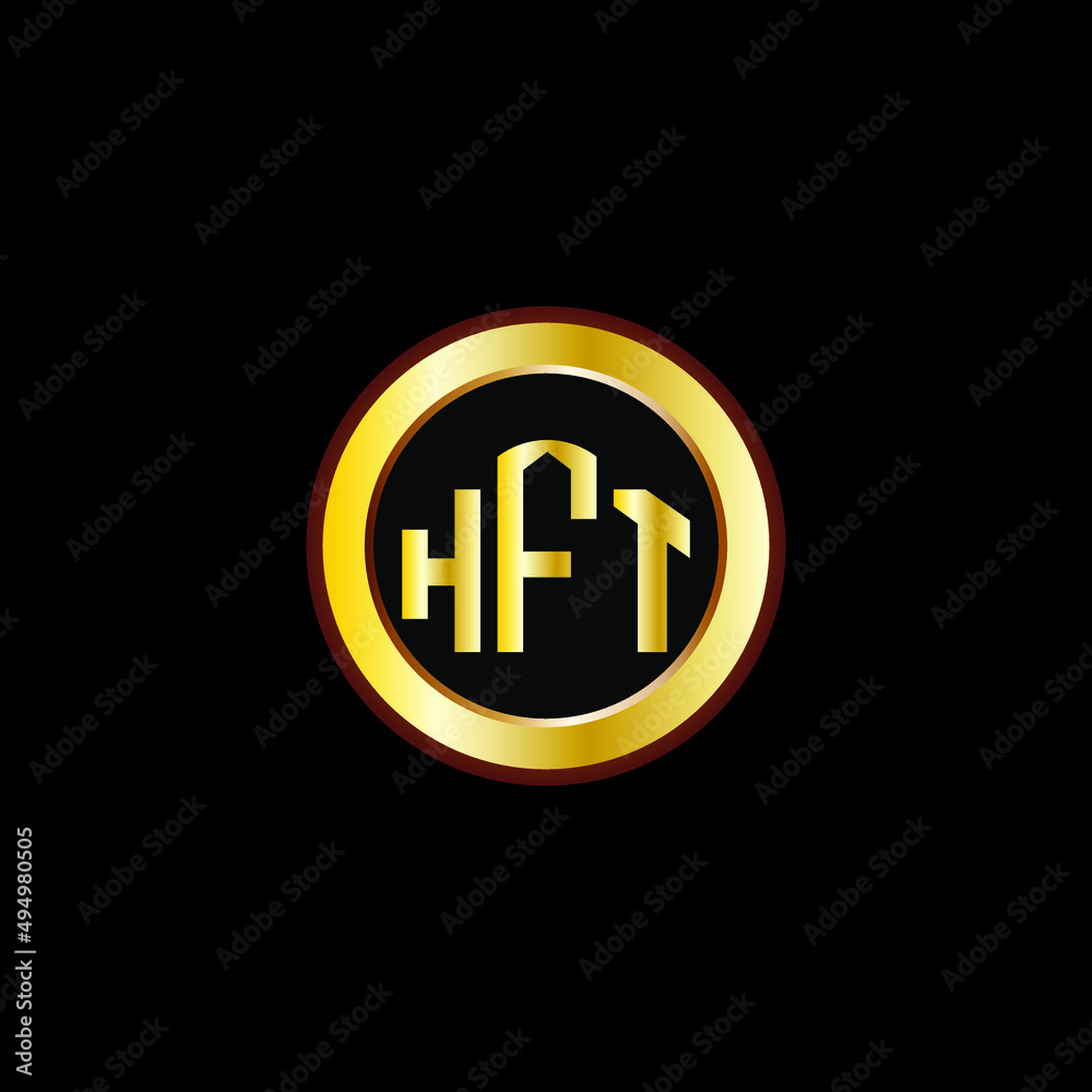HFT letter circle logo design. HFT letter logo design with black background. HFT creative letter ...