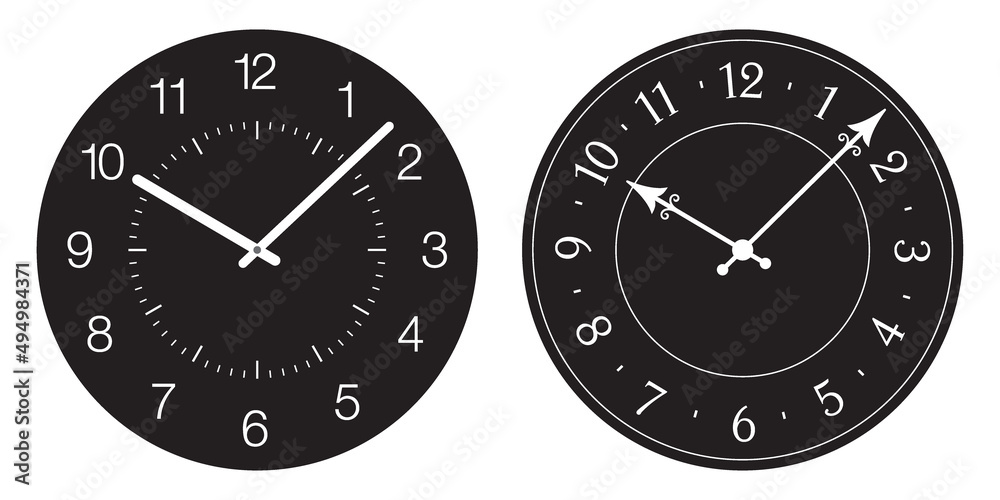 Set of black watch dials isolated on white background. Retro and ...