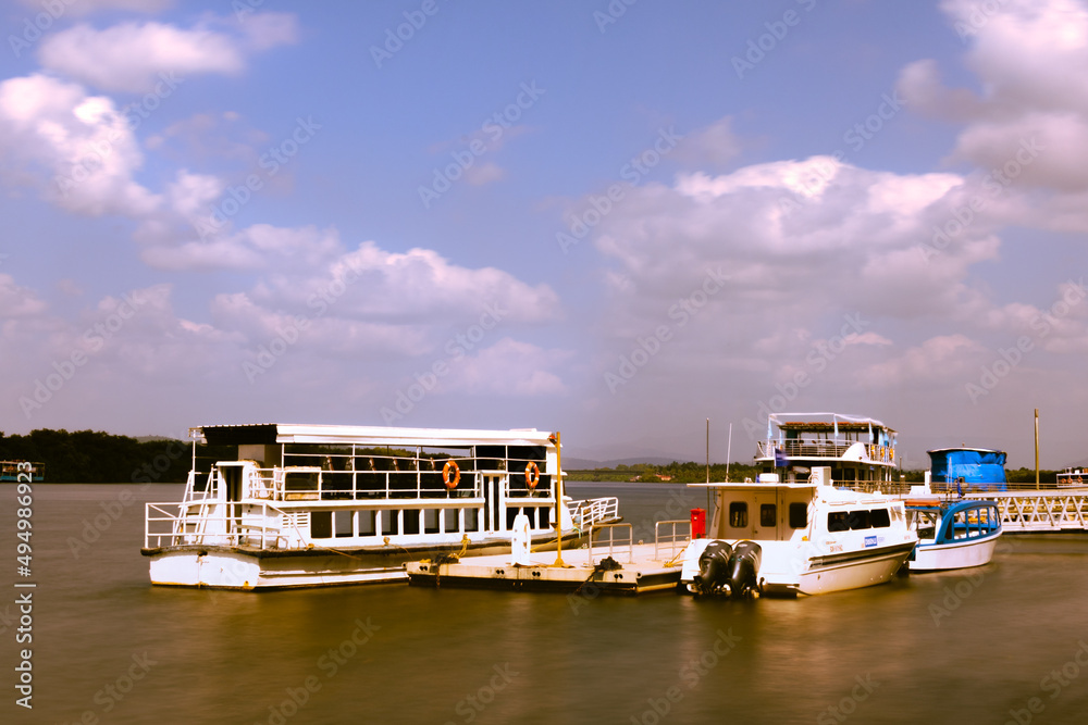 Marina Landscape at Old Goa jetty where fishing boats, trawlers and ...