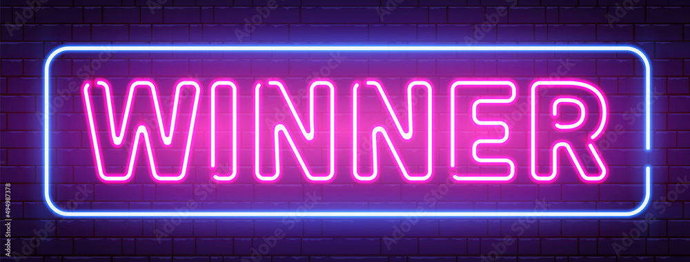 Vecteur Stock Winner neon text banner on brick wall. Win prize ...