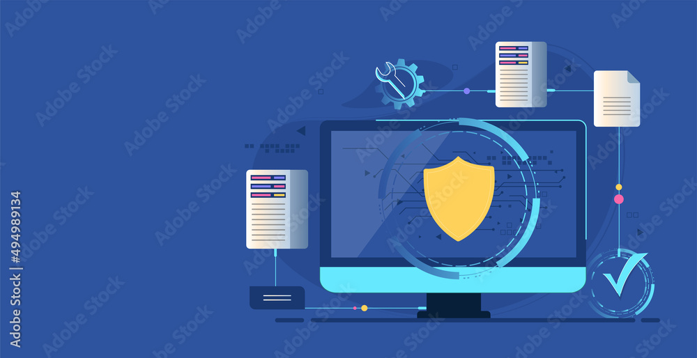Data security, protection, management, cyberattacks, cyber security concept vector banner on ...