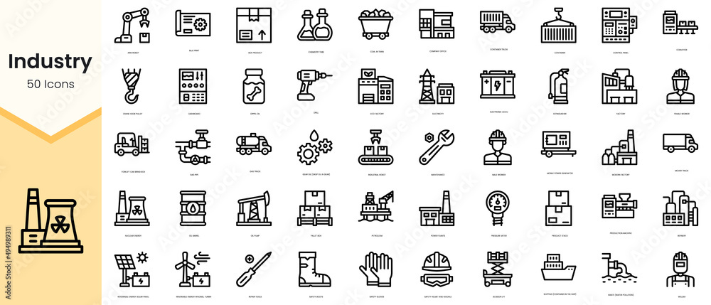 Set of industry icons. Simple line art style icons pack. Vector ...
