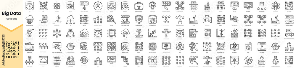 Set of big data icons. Simple line art style icons pack. Vector ...