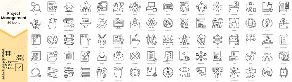 Set of project management icons. Simple line art style icons pack ...