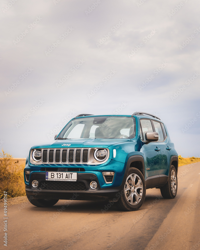 Jeep Renegade SUV 4x4 front view, grille, headlights and wheel details ...
