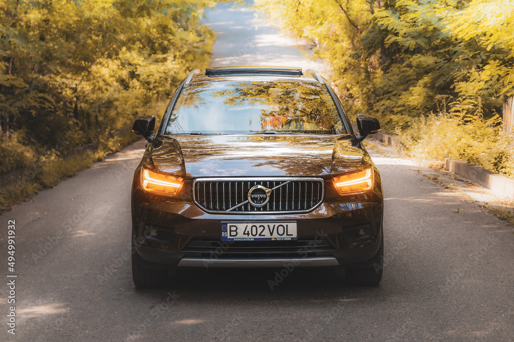 Volvo XC40 SUV front view, grille, headlights and wheel details Stock ...