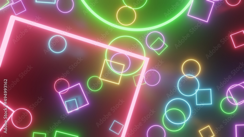 Flying through abstract neon objects. Stock Illustration | Adobe Stock