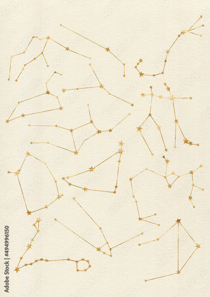 Watercolor poster of constellation with stars. Hand painted abstract ...