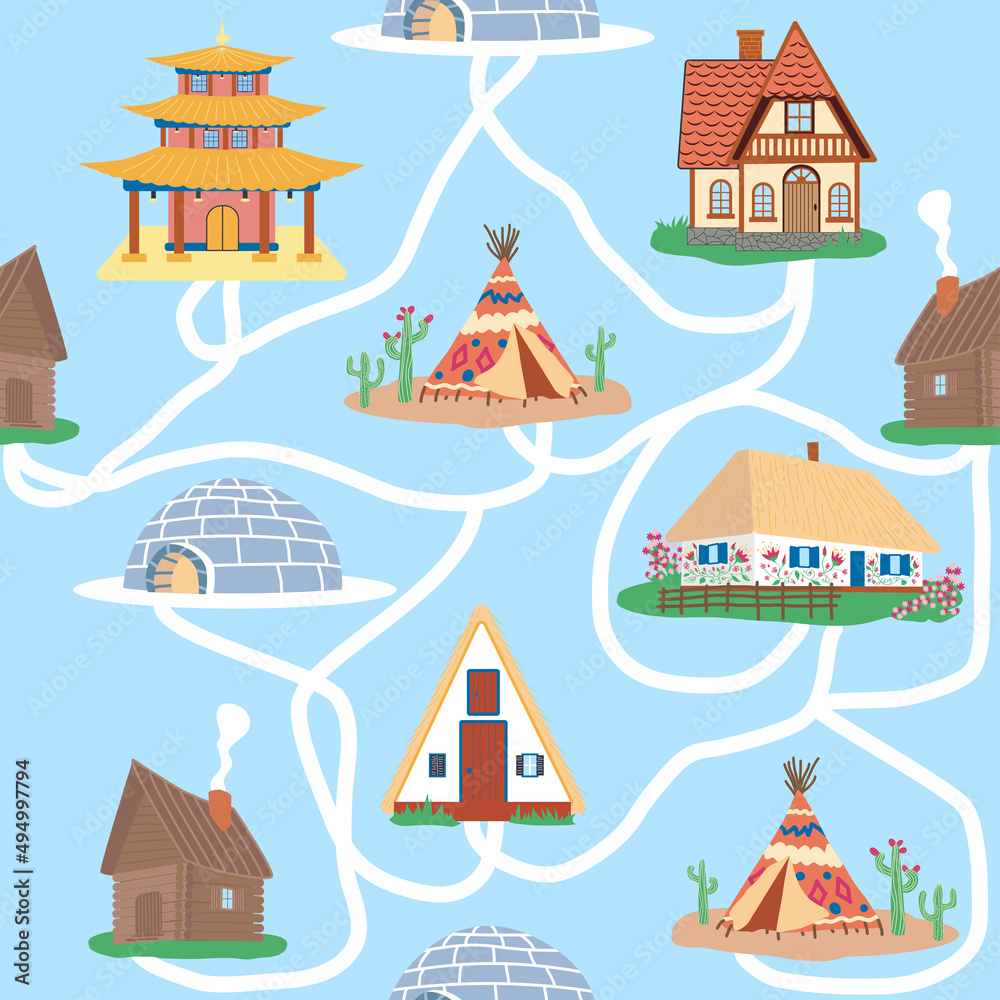Seamless pattern with Traditional buildings of different countries set ...