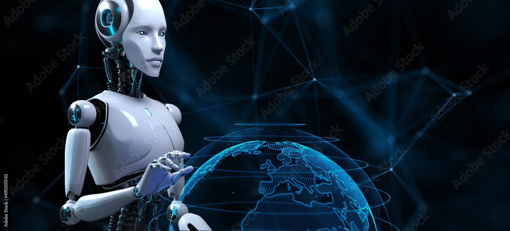 Cyborg Robot 3d render plexus background robotic process automation AI ...