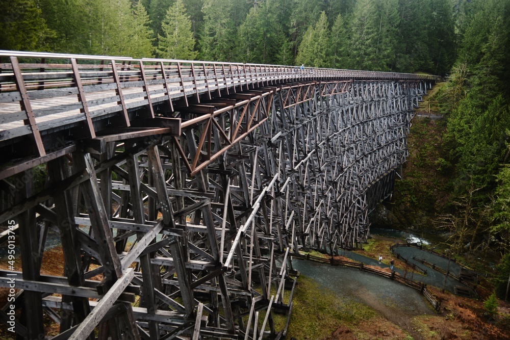 Wooden old trestle bridge on Vancouver Island. Kinsol trestle bridge ...