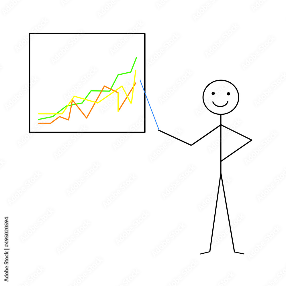 positive stick man with a pointer, information on a poster, business ...