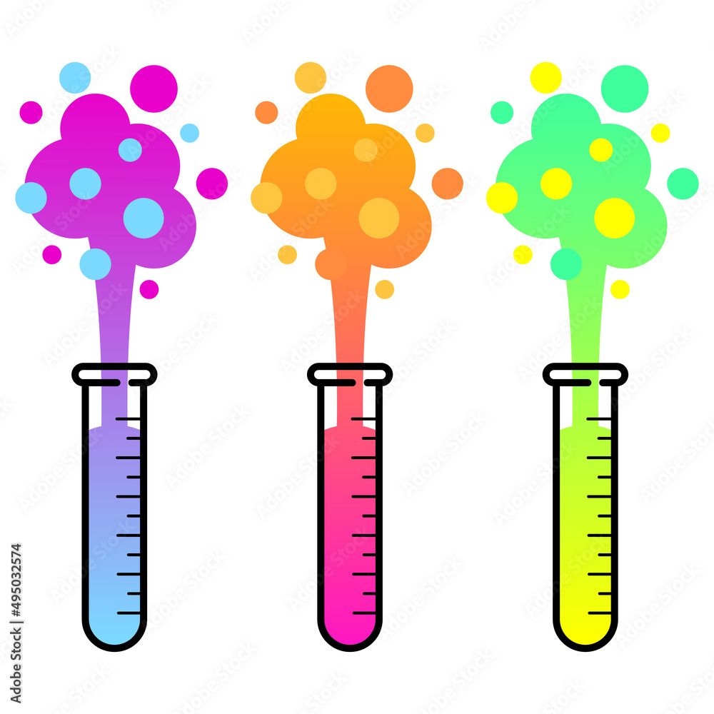 Chemical reaction and explosion vector illustration. Chemical liquid in ...