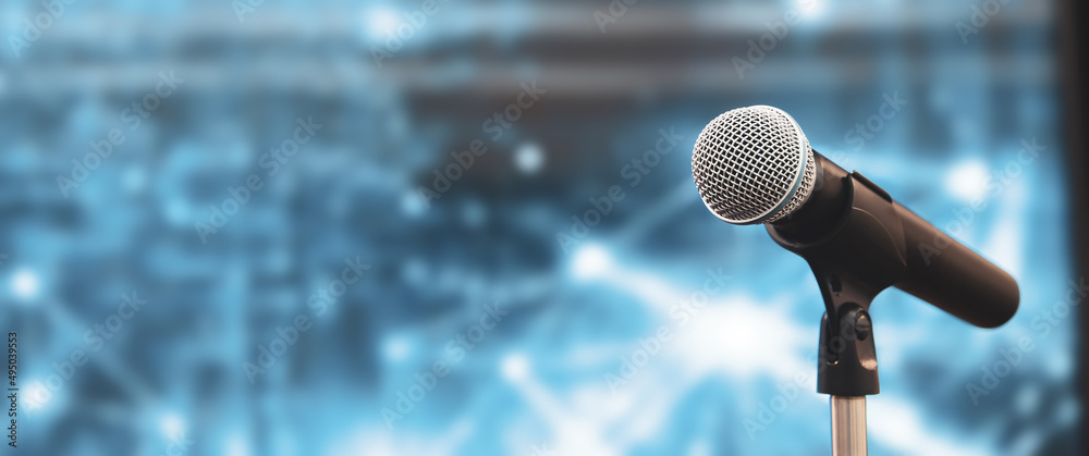 Microphone Public speaking background, Close up microphone on stand for ...