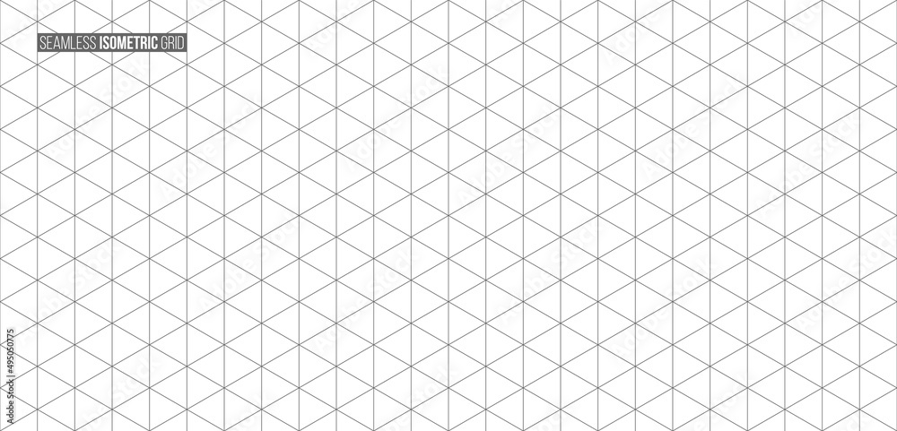 Abstract Isometric Grid Vector Seamless Pattern Black And White Thin Line Triangles Texture