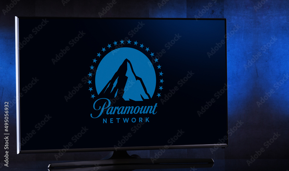 Flat-screen TV set displaying logo of Paramount Network Stock Photo ...