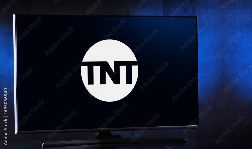 Flat-screen TV set displaying logo of TNT Stock Photo | Adobe Stock