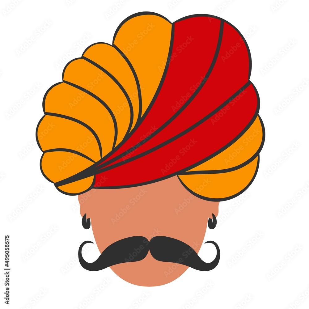 Rajasthani man illustration with pagadi and moustache Stock ...