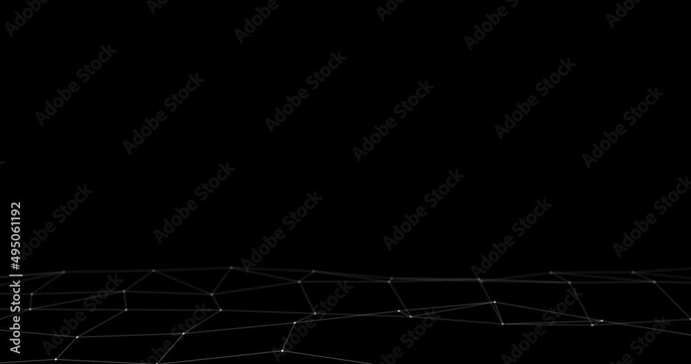 Black and white abstract illustration with web spider data node network ...