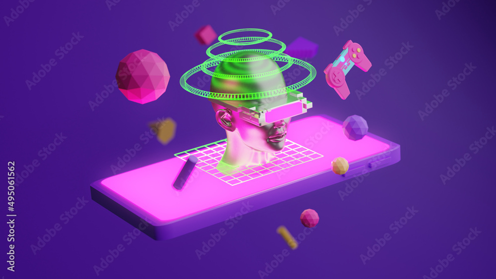 metaverse vr simulation gaming cyberpunk style, digital robot, 3d ...