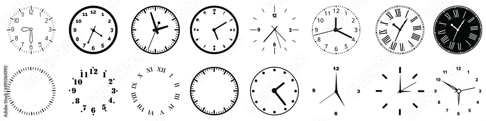Clock face icon vector set. Wall Clock illustration sign collection ...