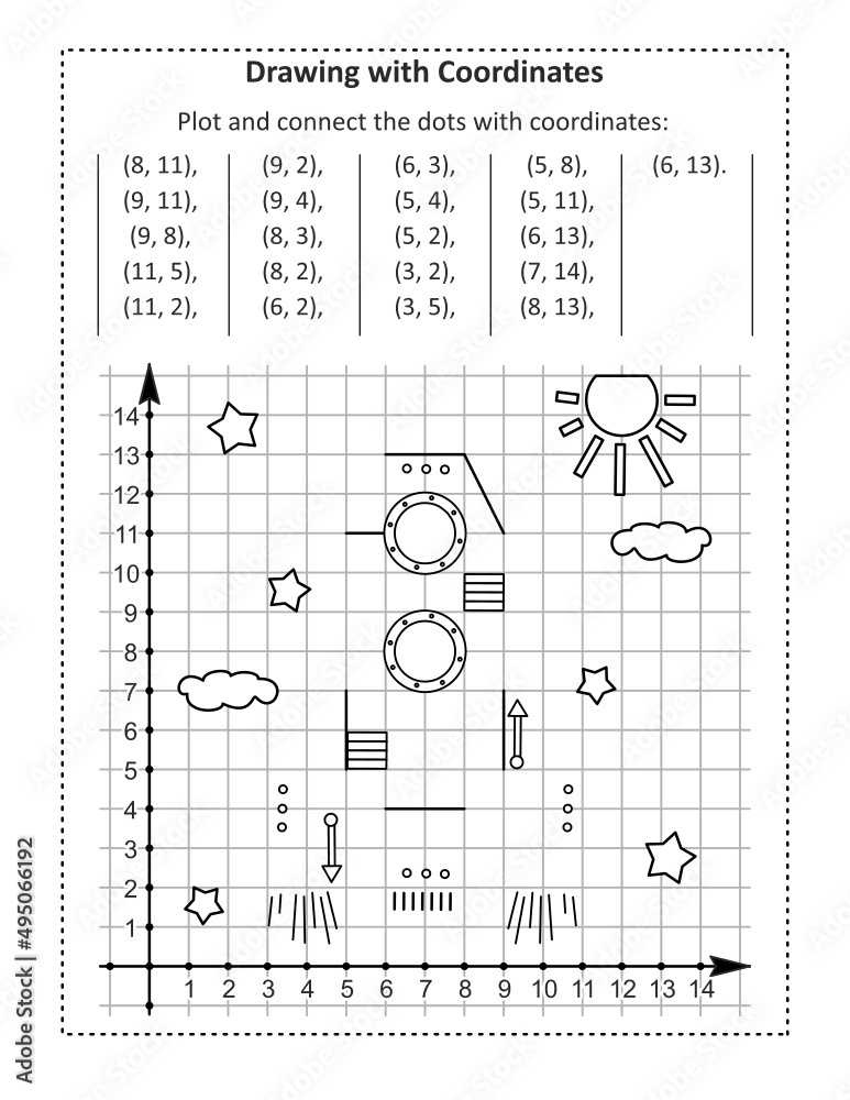 Coordinate graphing, or drawing by coordinates, math worksheet with ...