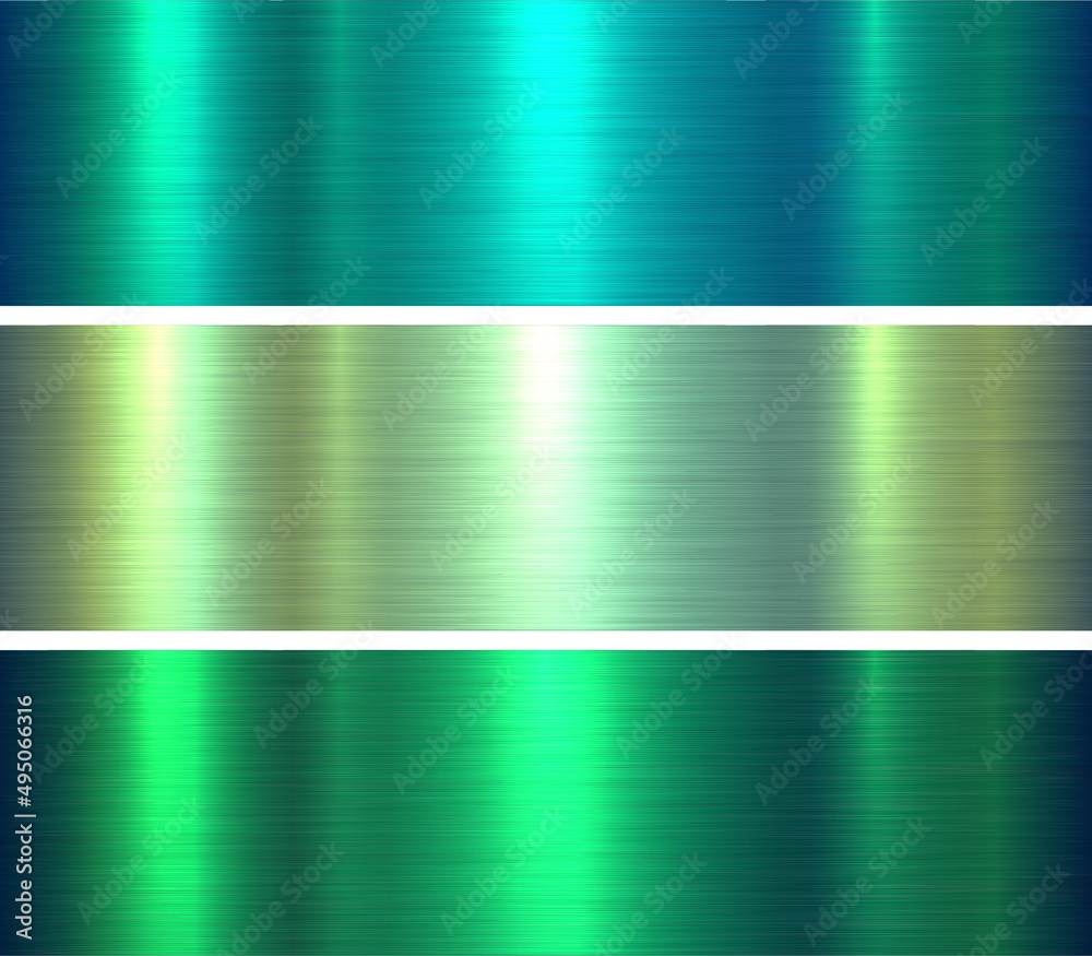 Metal textures set, shiny green lustrous metallic backgrounds, brushed ...