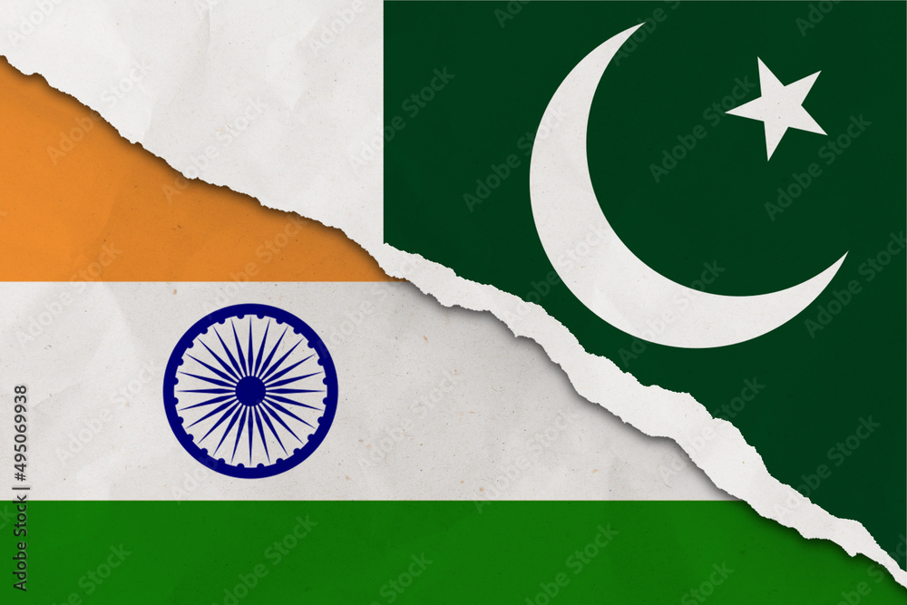 Pakistan and India flag ripped paper grunge background. Abstract ...