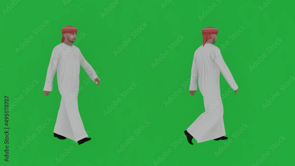 Arab man walking back and forth realistic 3D people rendering isolated ...