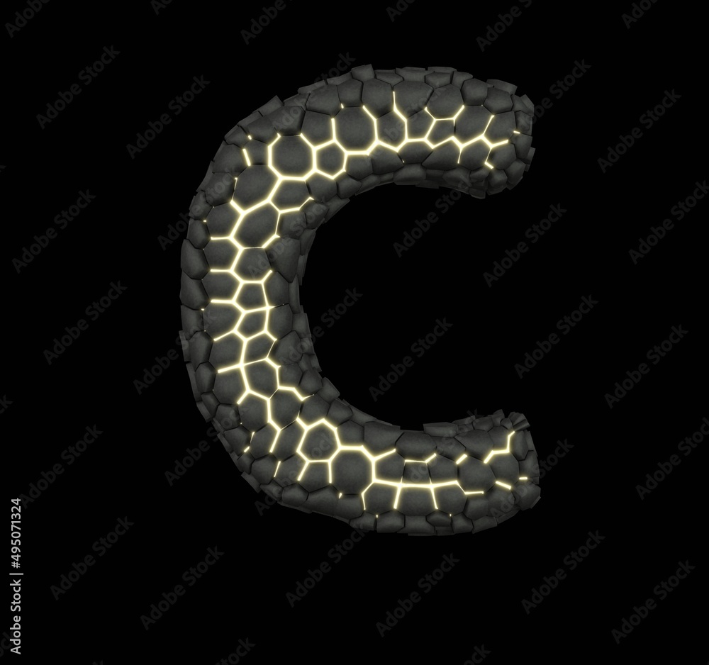 Glowing Breaking Stones Font Letter C Stock Illustration | Adobe Stock