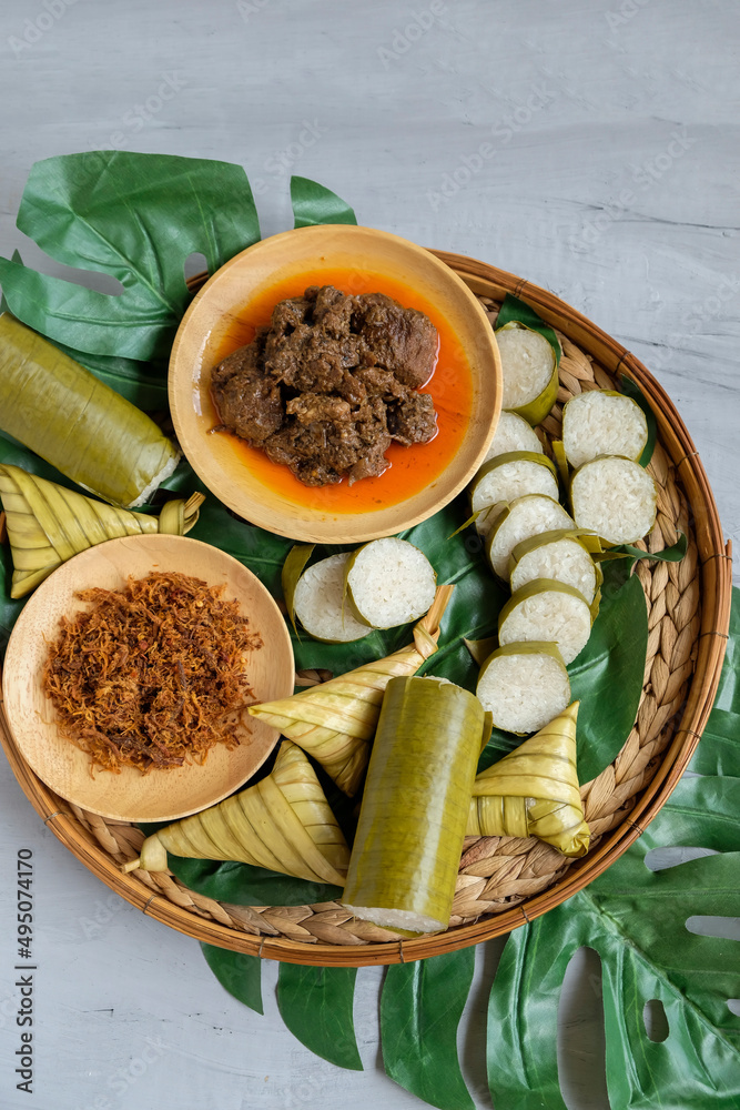 Traditional Muslim food popular among Malaysians. Lemang, Ketupat Palas ...