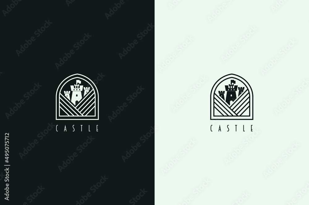Minimal Castle Logo Design Line Art Stock Vector | Adobe Stock