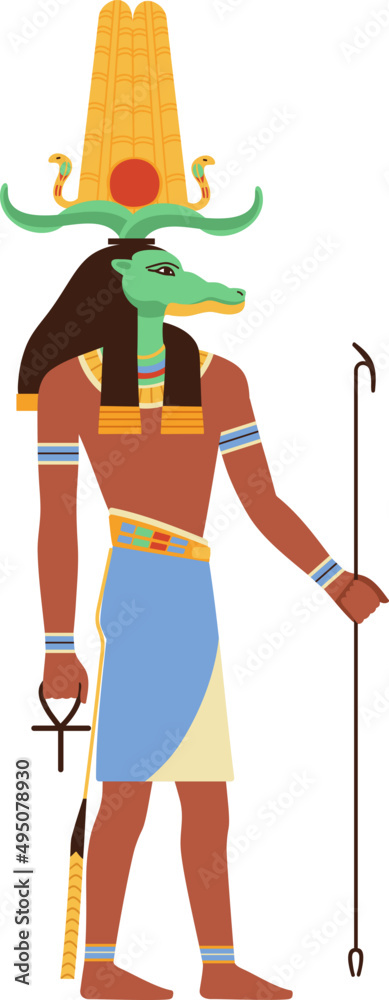 Sobek Ancient Egyptian God Cartoon Illustration Stock Vector | Adobe Stock