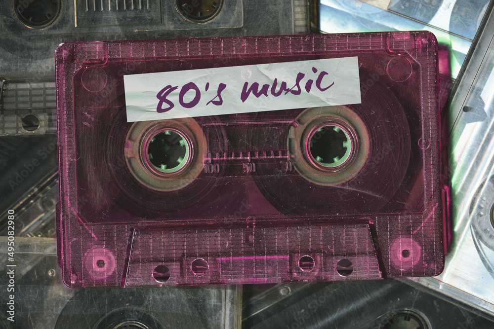 Vintage audio cassette tapes placed next to each other. Obsolete ...