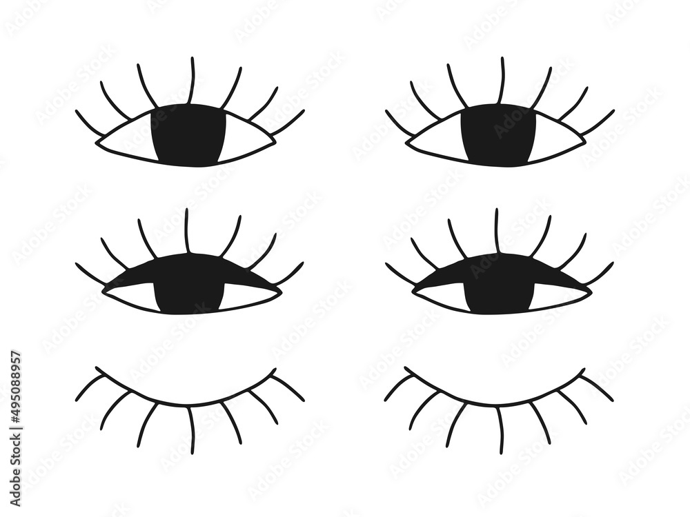 Doodle eyes set. Open and winking eyes symbols isolated on white ...