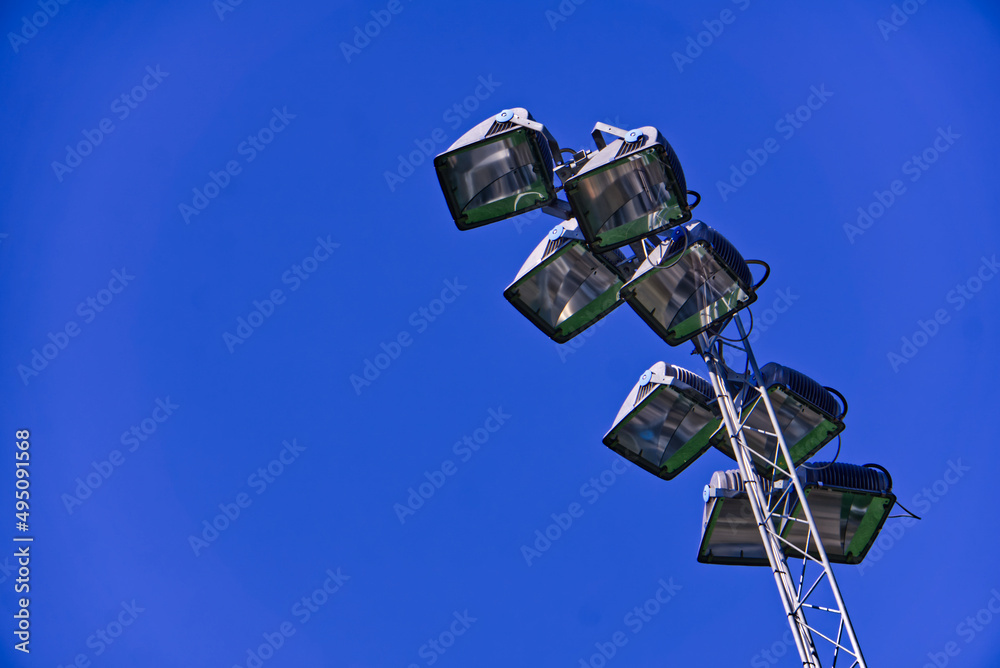 Sports field spotlight lamp post Stock Photo | Adobe Stock