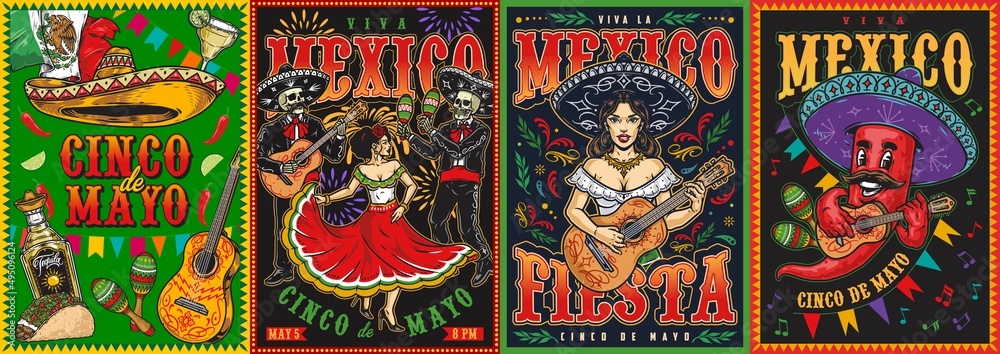 Creative Mexican colorful poster design collection Stock Vector | Adobe ...