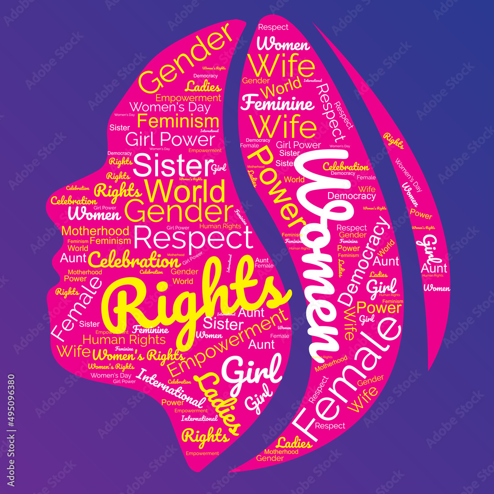 Women's day theme word cloud, related to female or women text art with ...