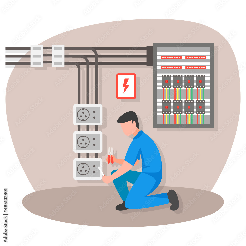 Repair of electricity distribution in Factory cellar Concept vector ...