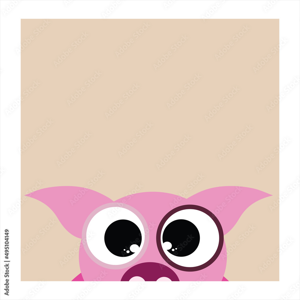 Vector illustration of cartoon peeking pig. Symbol of farm animal ...