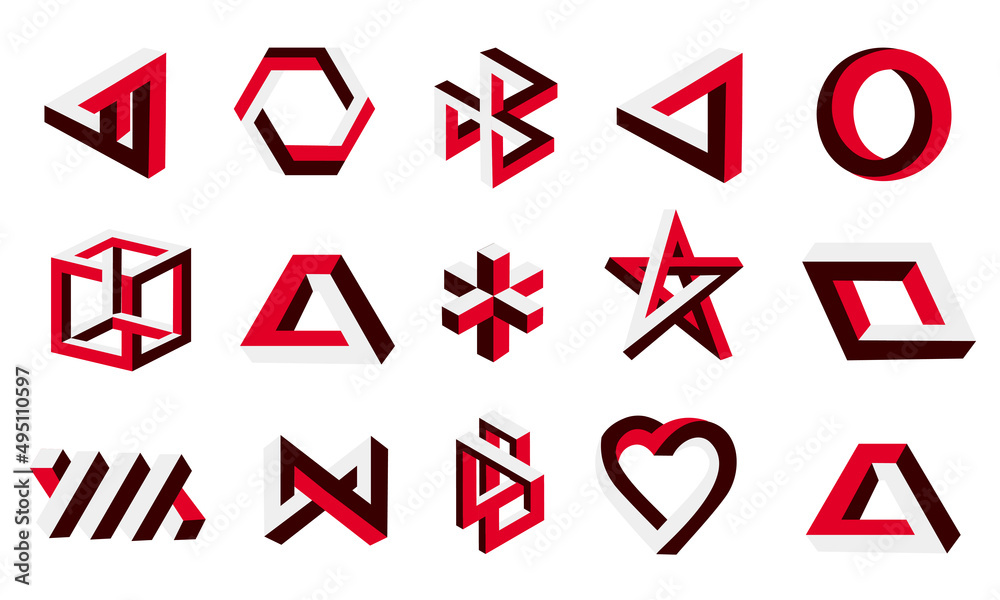 Plakat Impossible figures. Optical illusion shapes. Infinite symbols ...