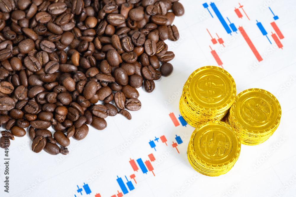 Rising cost of coffee beans with candlestick chart, Economy or business ...