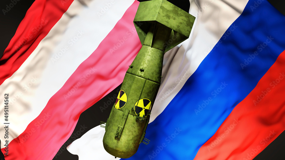 Austria and Russia nuclear war, conflict and crisis. National flags and ...
