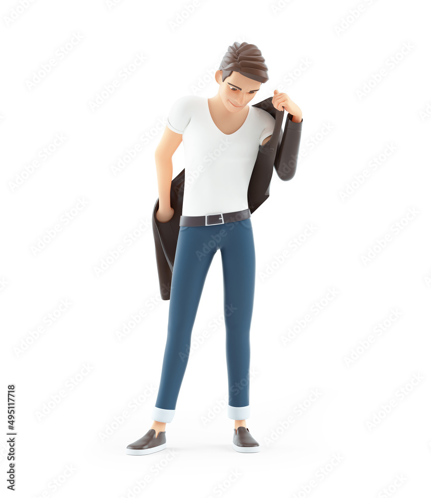 3d cartoon man putting on jacket Stock Illustration | Adobe Stock