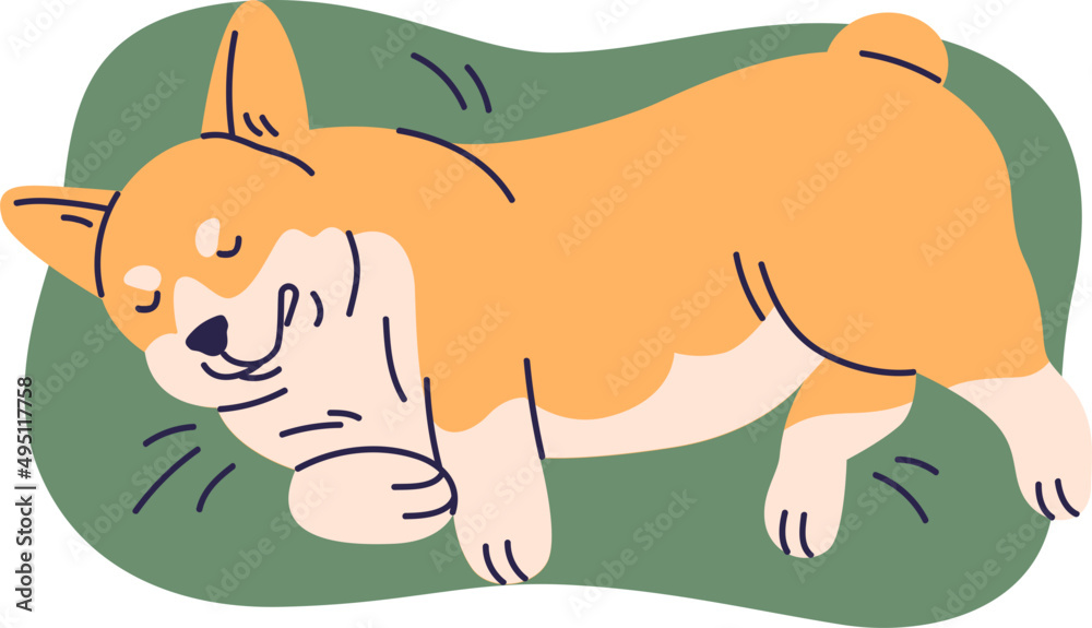 Cute Corgi Sleeping Cartoon Illustration Stock Vector | Adobe Stock