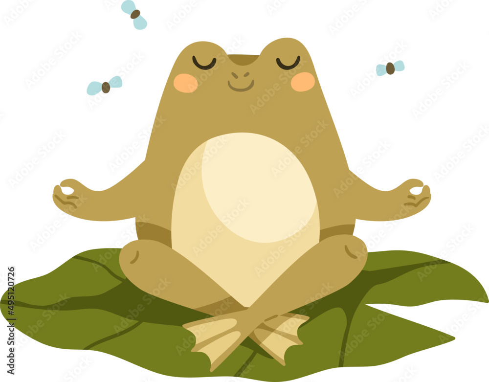 Cute Frog Meditating Childish Cartoon Illustration Stock Vector | Adobe ...