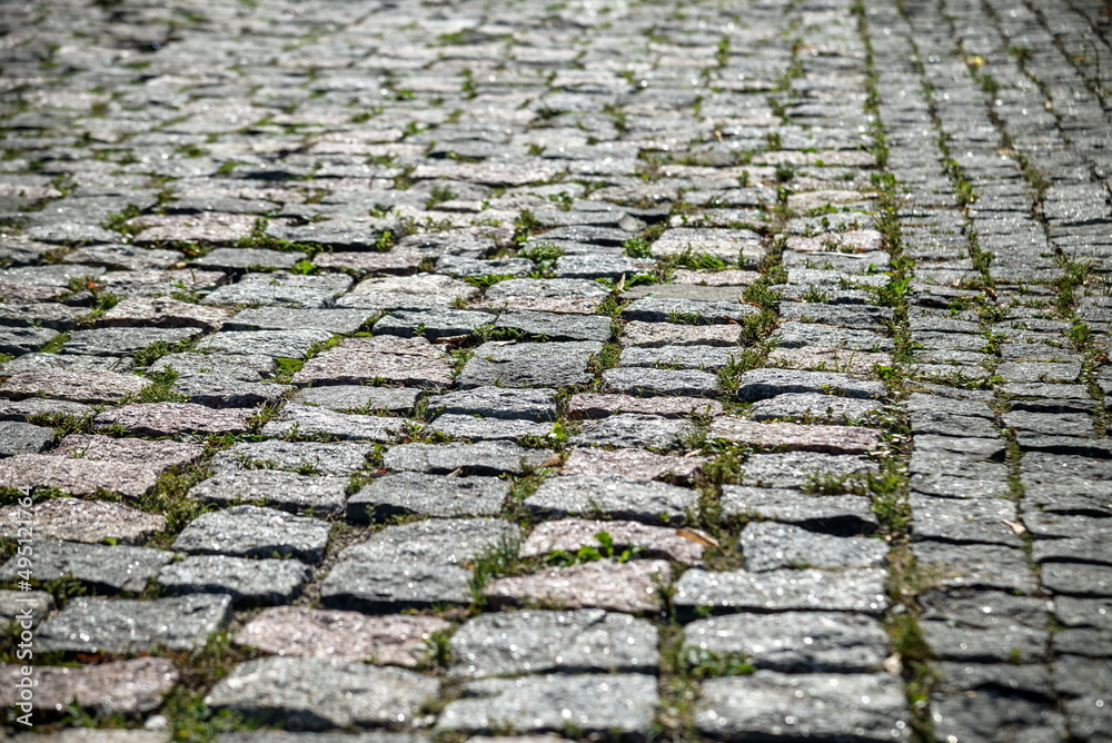 old paving slabs , stone pavement , the road is European style , the ...